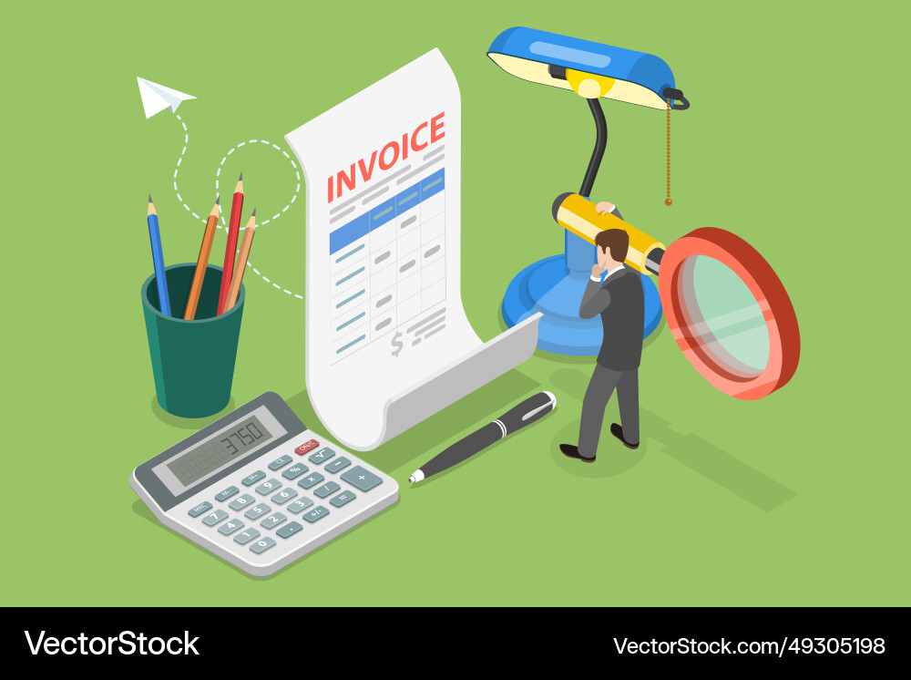 3d isometric flat of invoice Royalty Free Vector Image