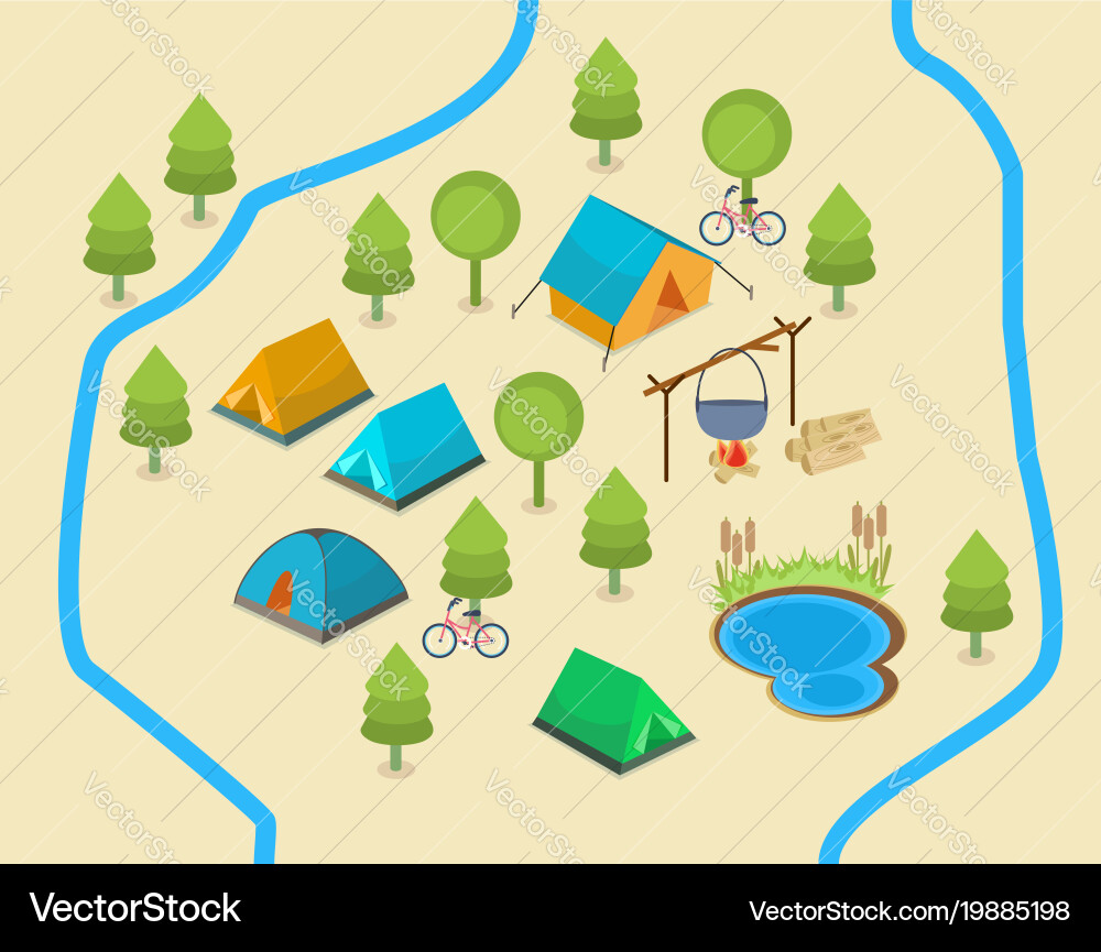 A map of a campsite Royalty Free Vector Image - VectorStock