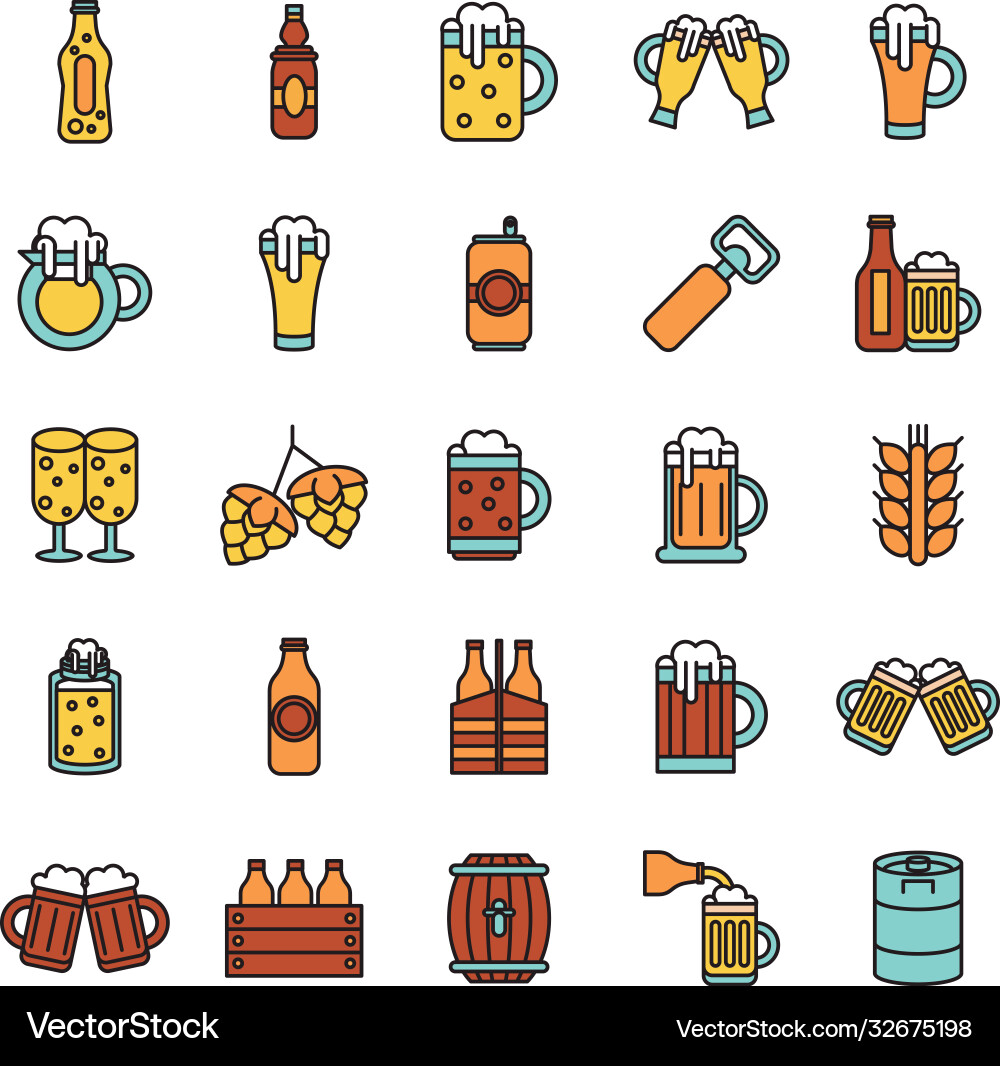 Bundle beer international day icons Royalty Free Vector