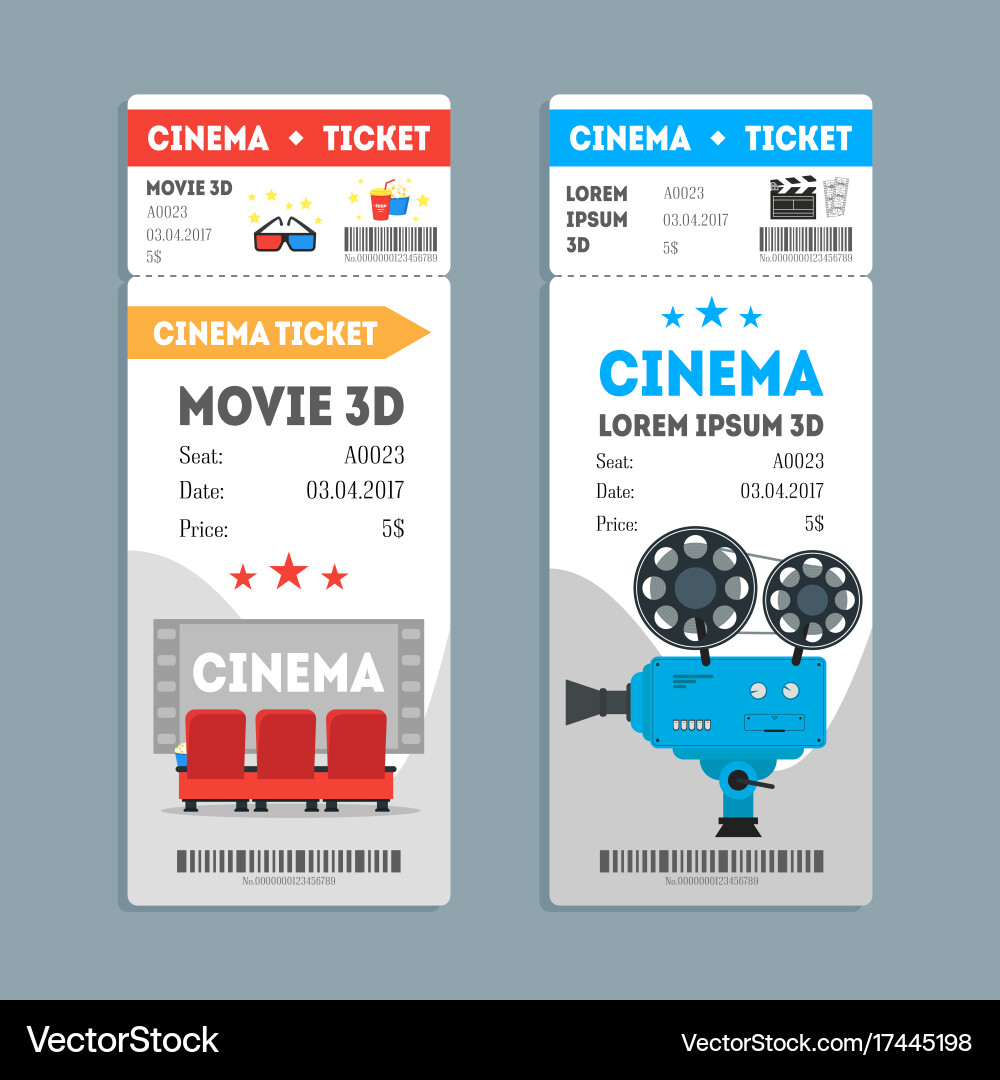 Cartoon cinema tickets vertical set Royalty Free Vector