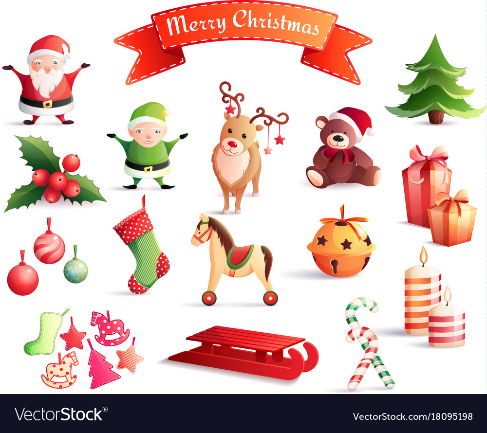 Christmas cartoon icons set Royalty Free Vector Image