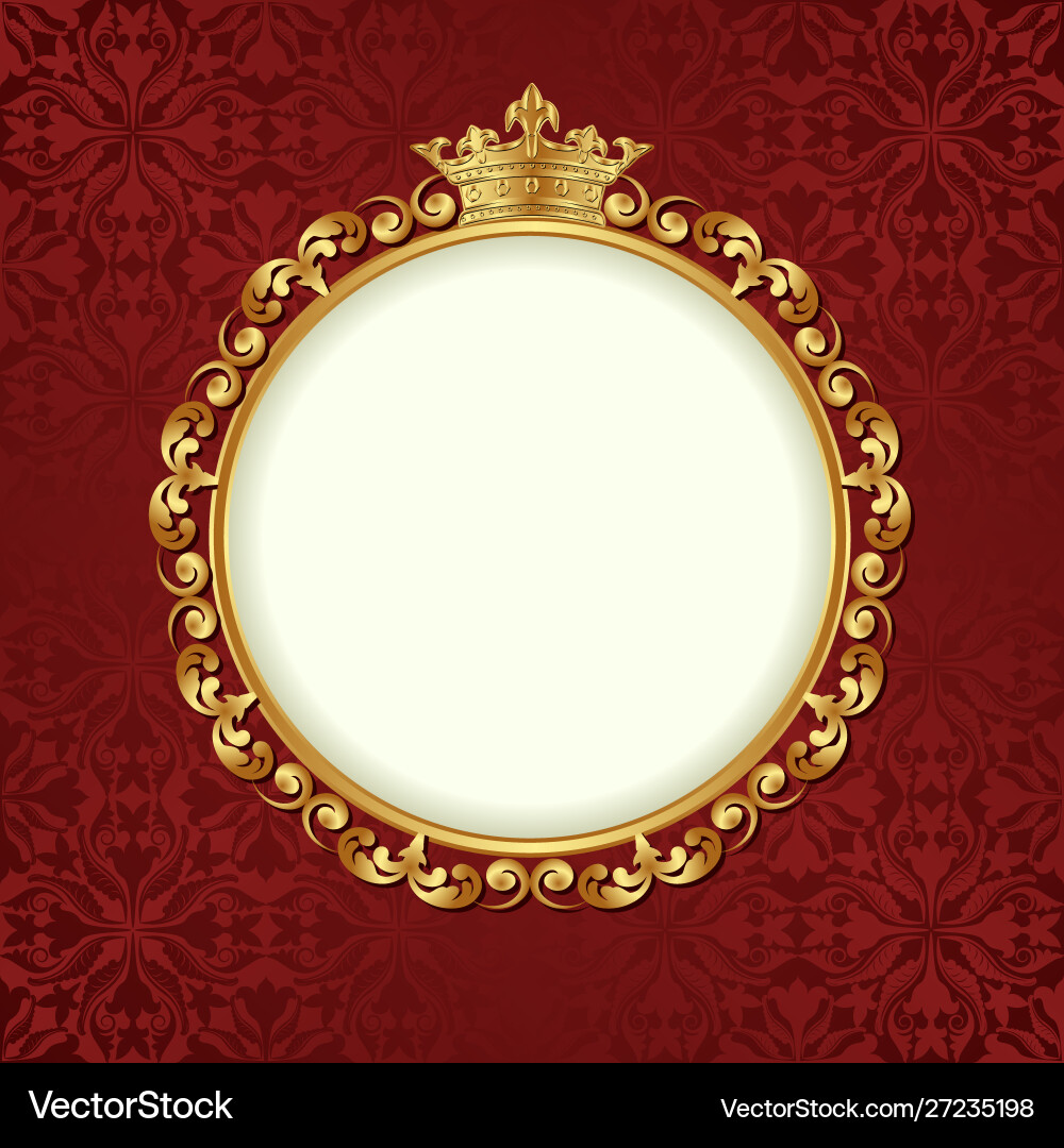Decorative background with golden frame and crown Vector Image