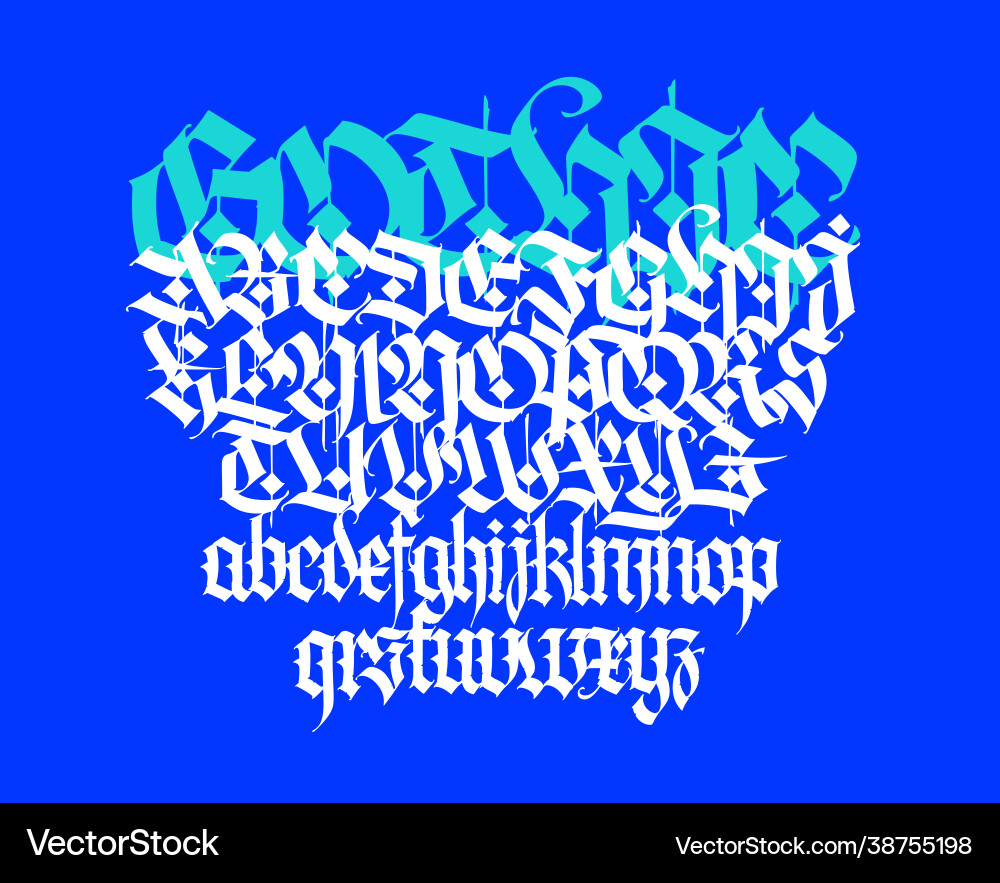 Gothic uppercase and lowercase letters on a blue Vector Image