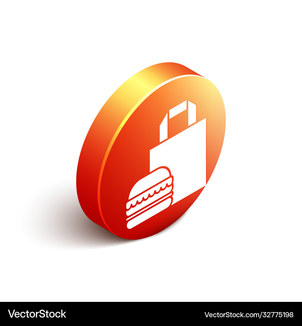 Isometric online ordering and burger delivery icon