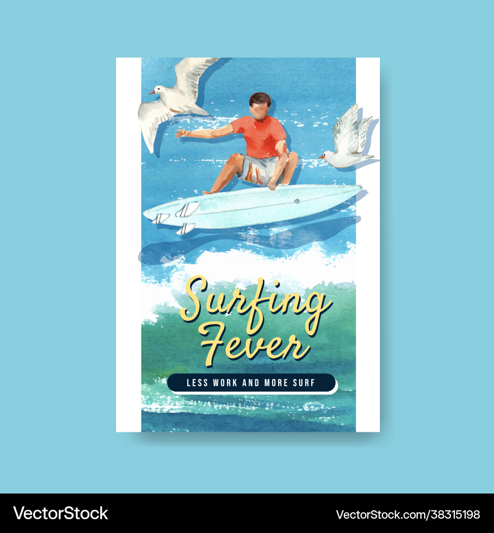Poster template with surfboards at beach design Vector Image