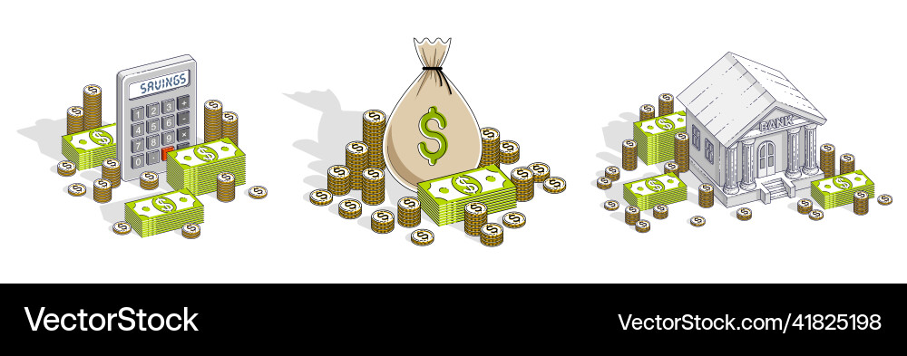 Savings concept 3d set isolated on white Vector Image