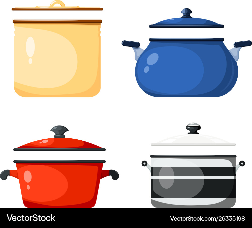 Set kitchen pans in style a card Royalty Free Vector Image