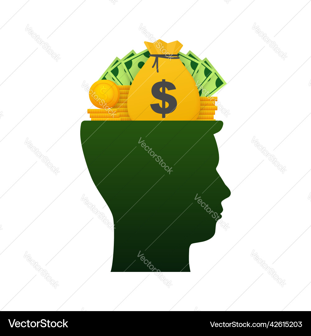 Abstract icon with gold money brain on light Vector Image