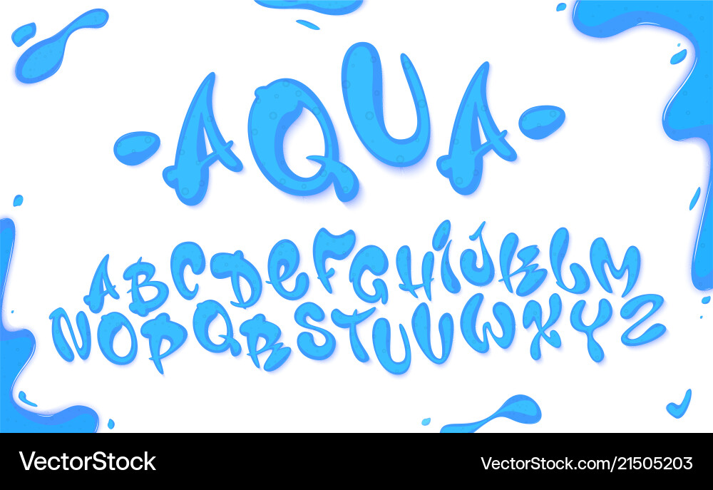 Aqua hand drawn typeset water alphabet Royalty Free Vector