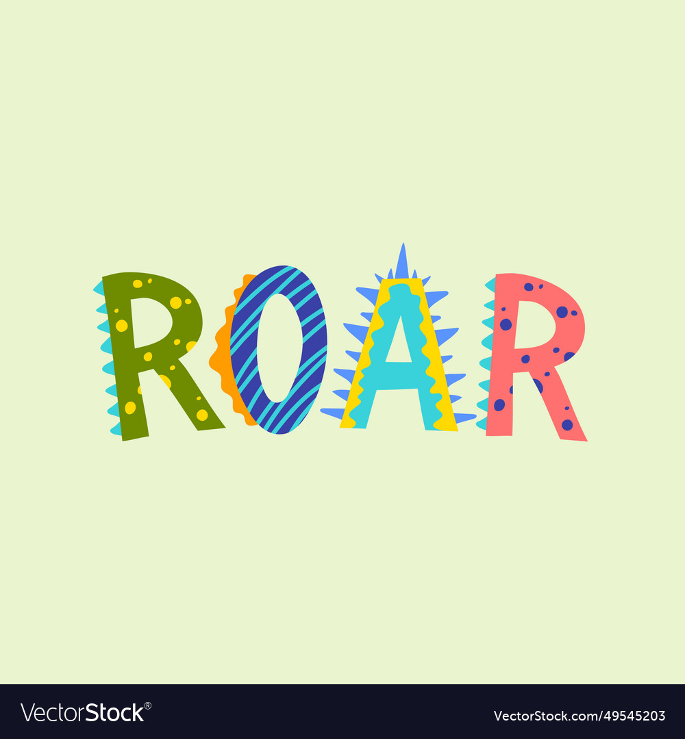 Cartoon color roar word comic dino alphabet Vector Image