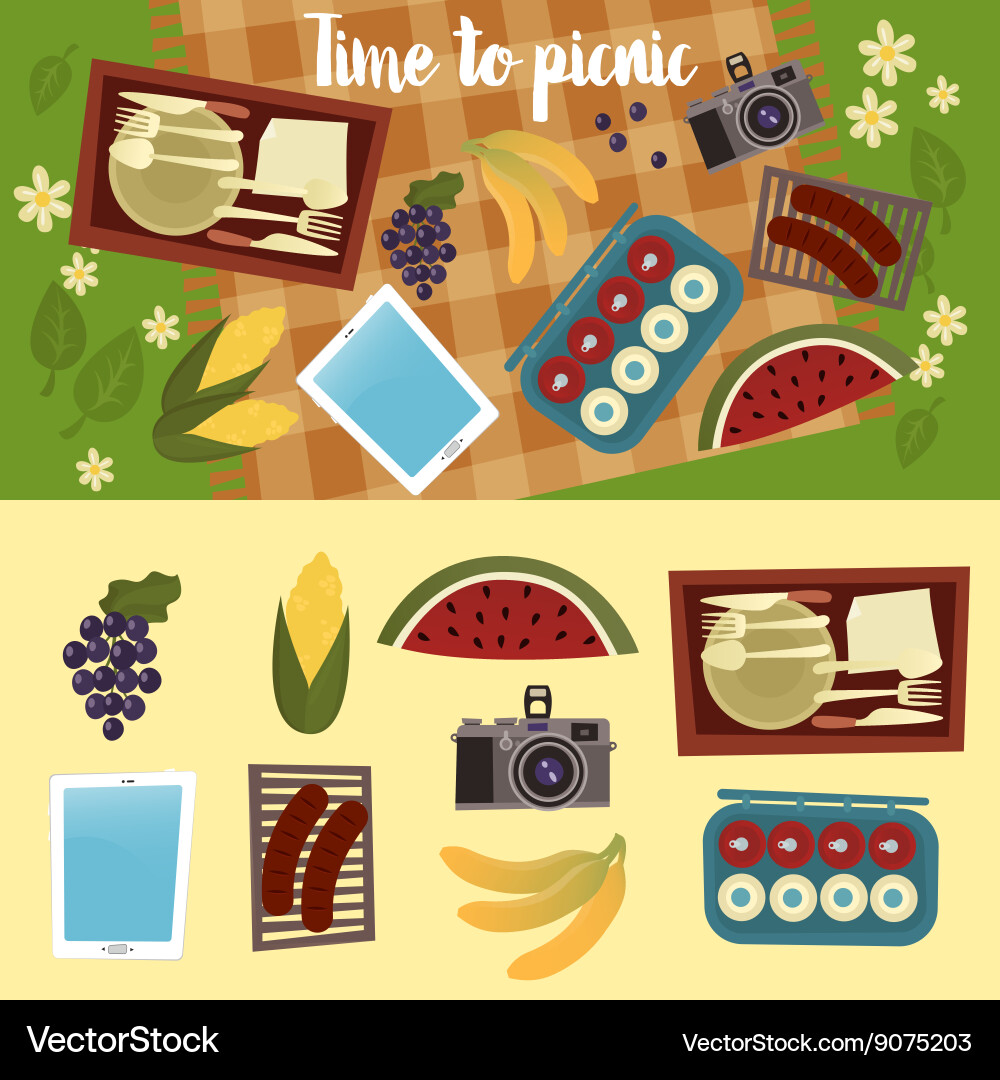 Family weekend picnic set summer Royalty Free Vector Image