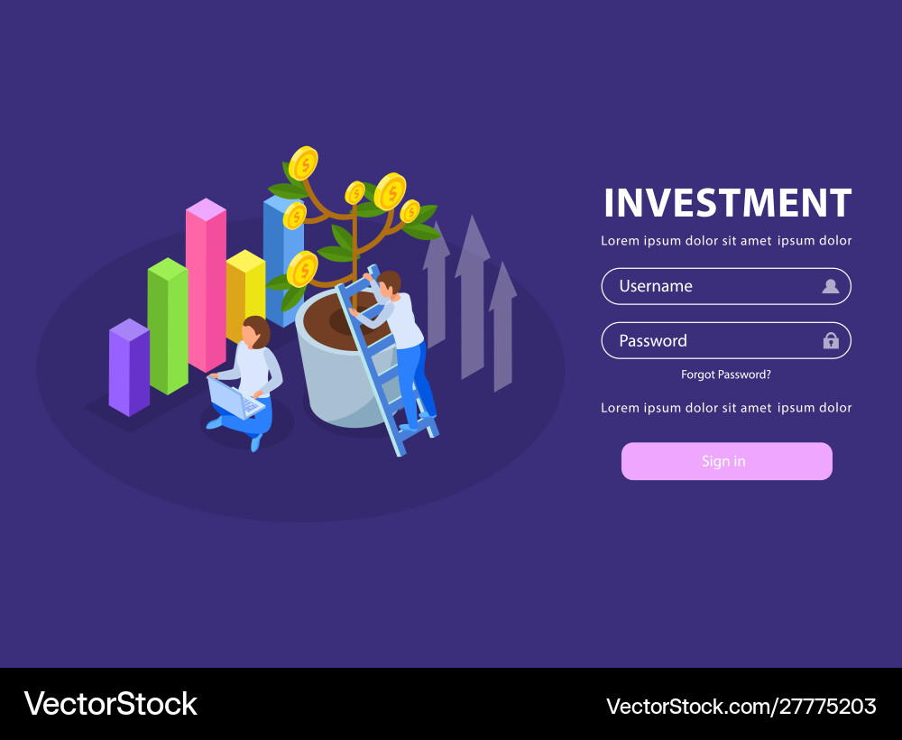 Investment login page design Royalty Free Vector Image