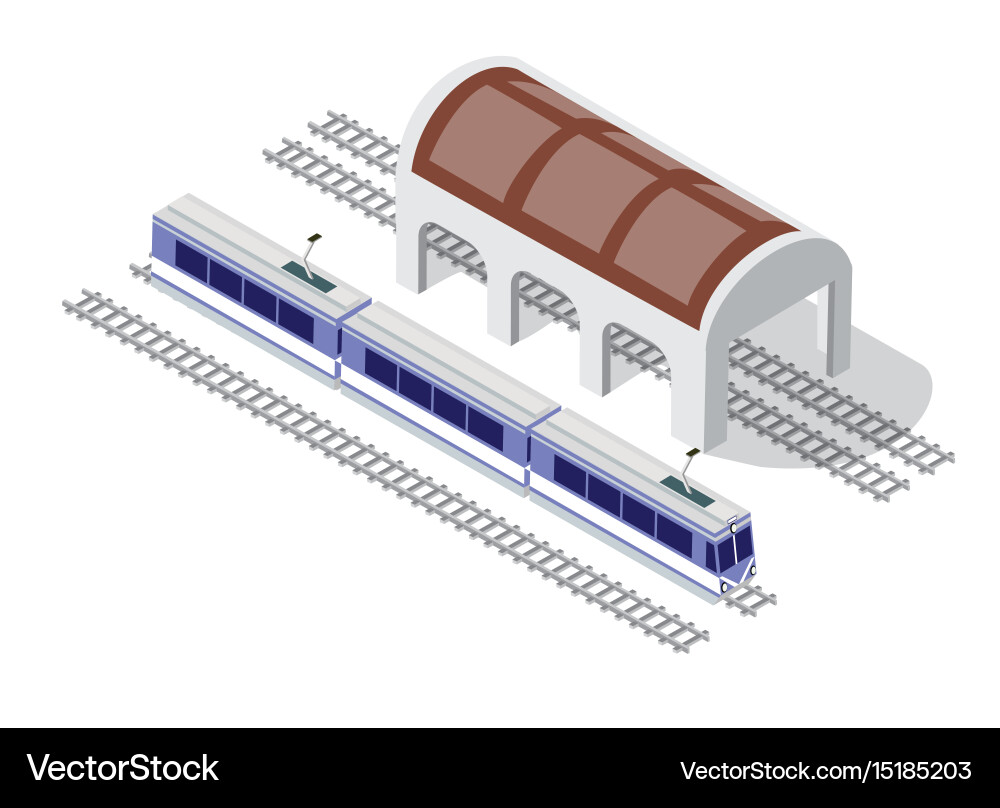 Isometric high-speed train metro on tracks in Vector Image