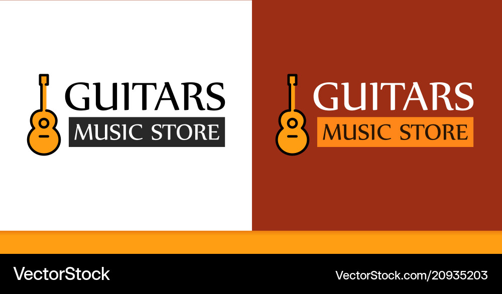 Logo for music store with guitar Royalty Free Vector Image