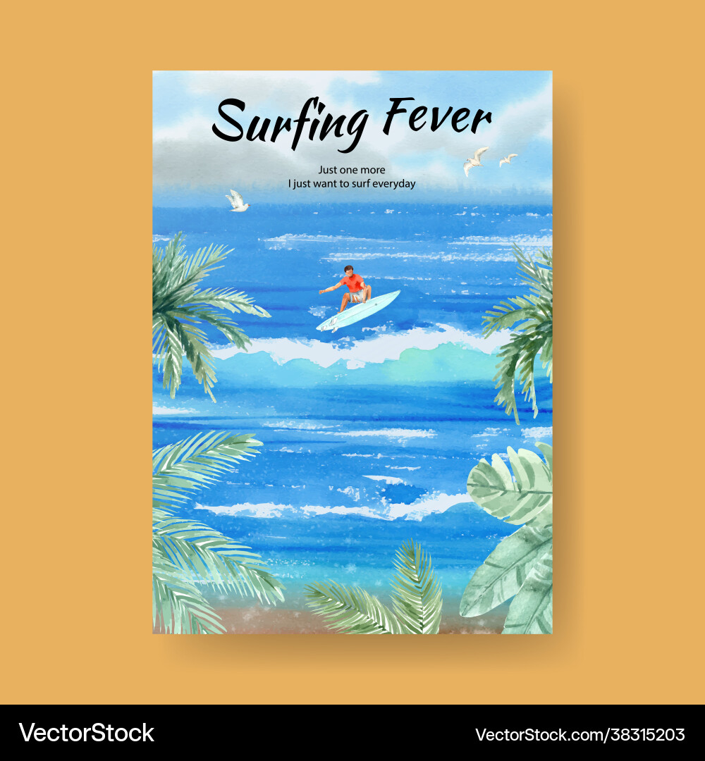 Poster template with surfboards at beach design Vector Image