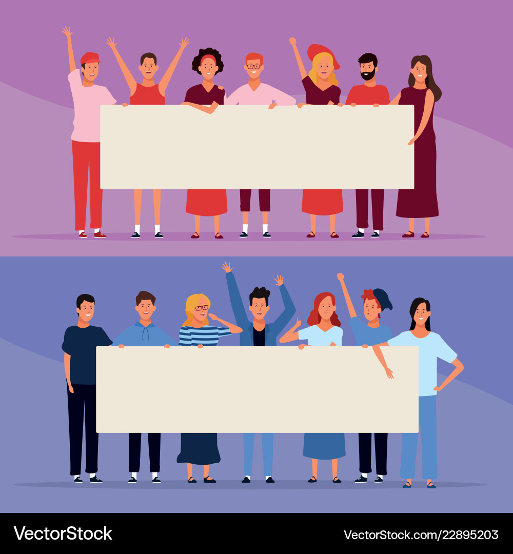 Set of people with posters Royalty Free Vector Image