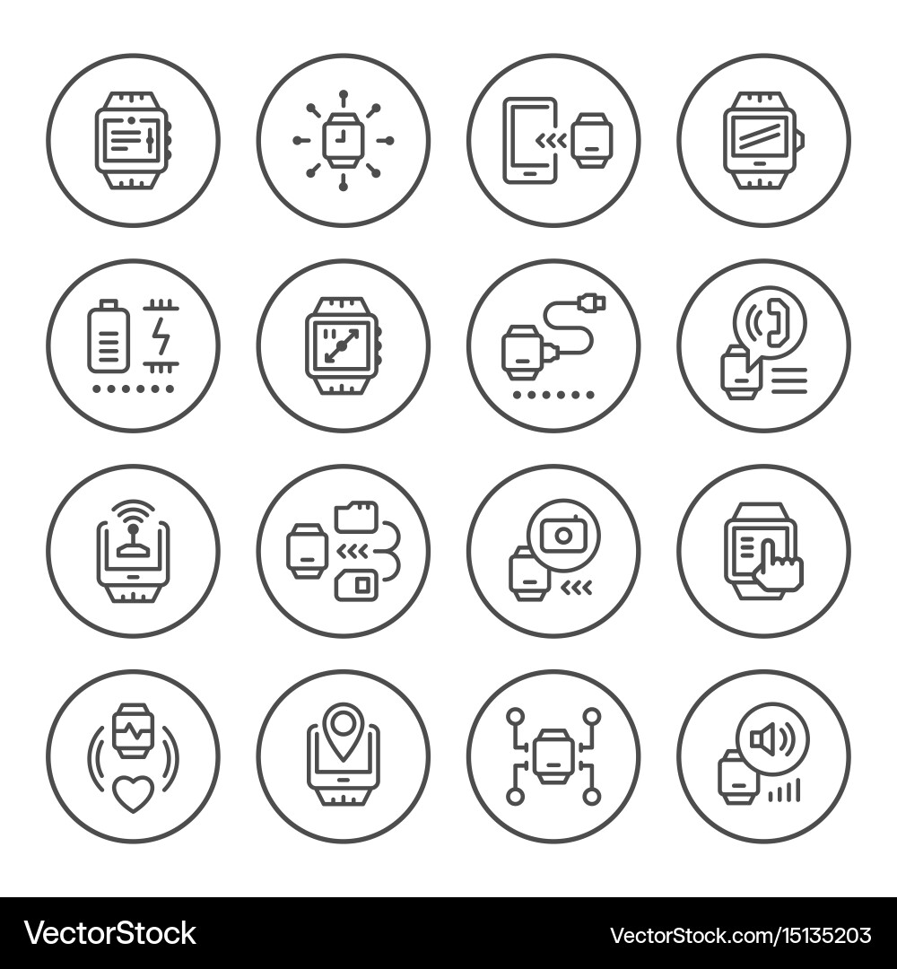 Set round line icons smart watch Royalty Free Vector Image