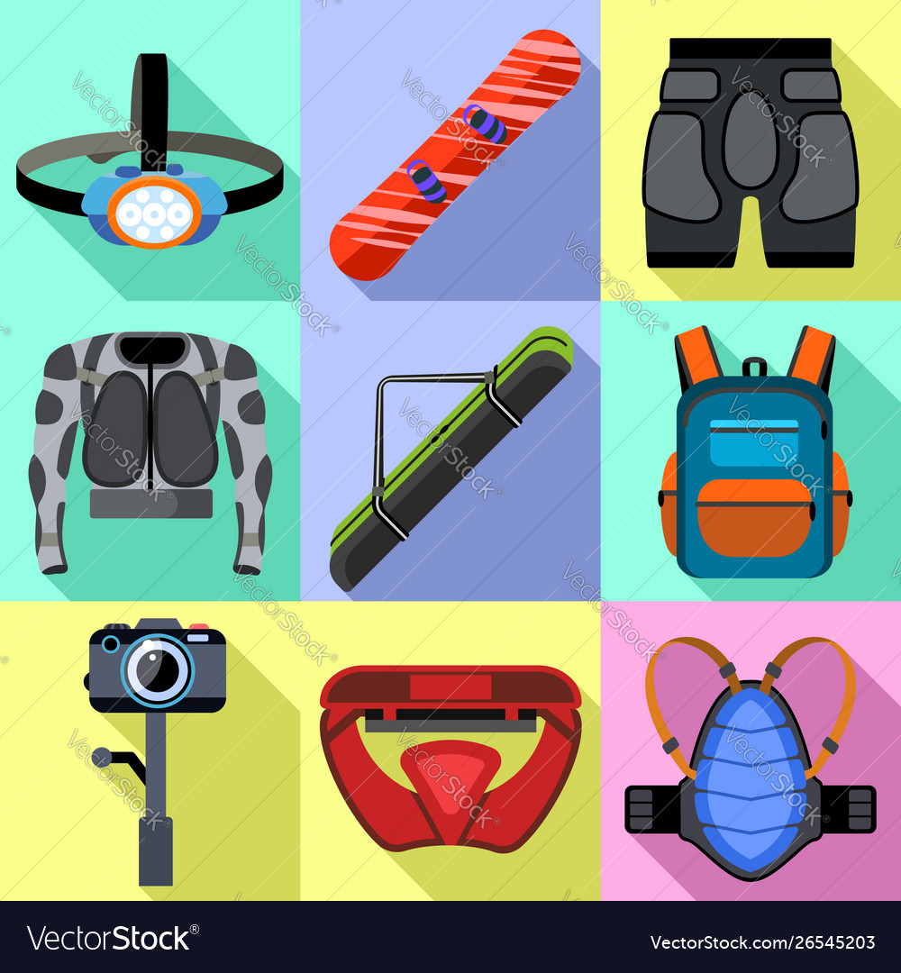 Snowboarding icon set flat style Royalty Free Vector Image