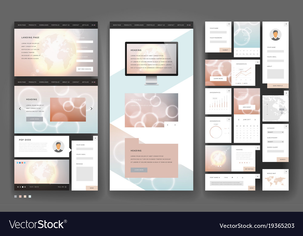 Website template design with interface elements Vector Image
