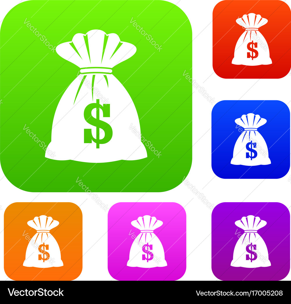 Bag with dollars set collection Royalty Free Vector Image