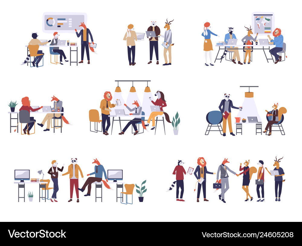Collection of scenes at office bundle men Vector Image