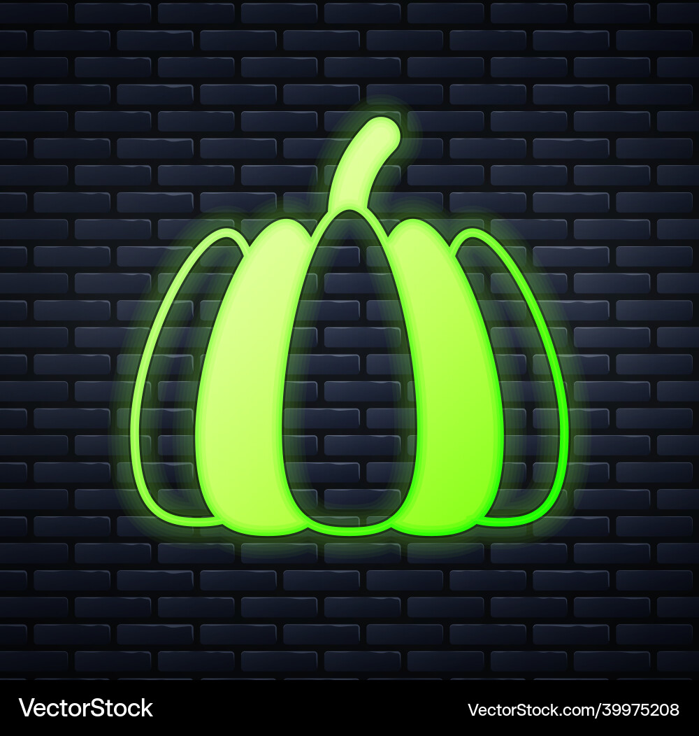 Glowing neon pumpkin icon isolated on brick wall Vector Image