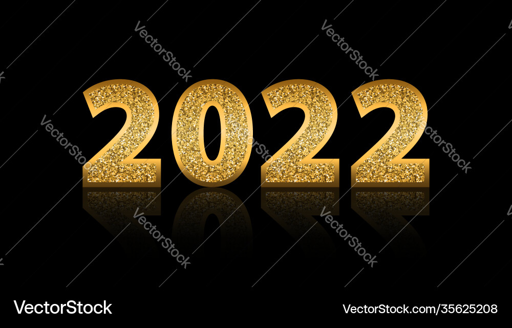 Golden text lettering 2022 with glitter Royalty Free Vector