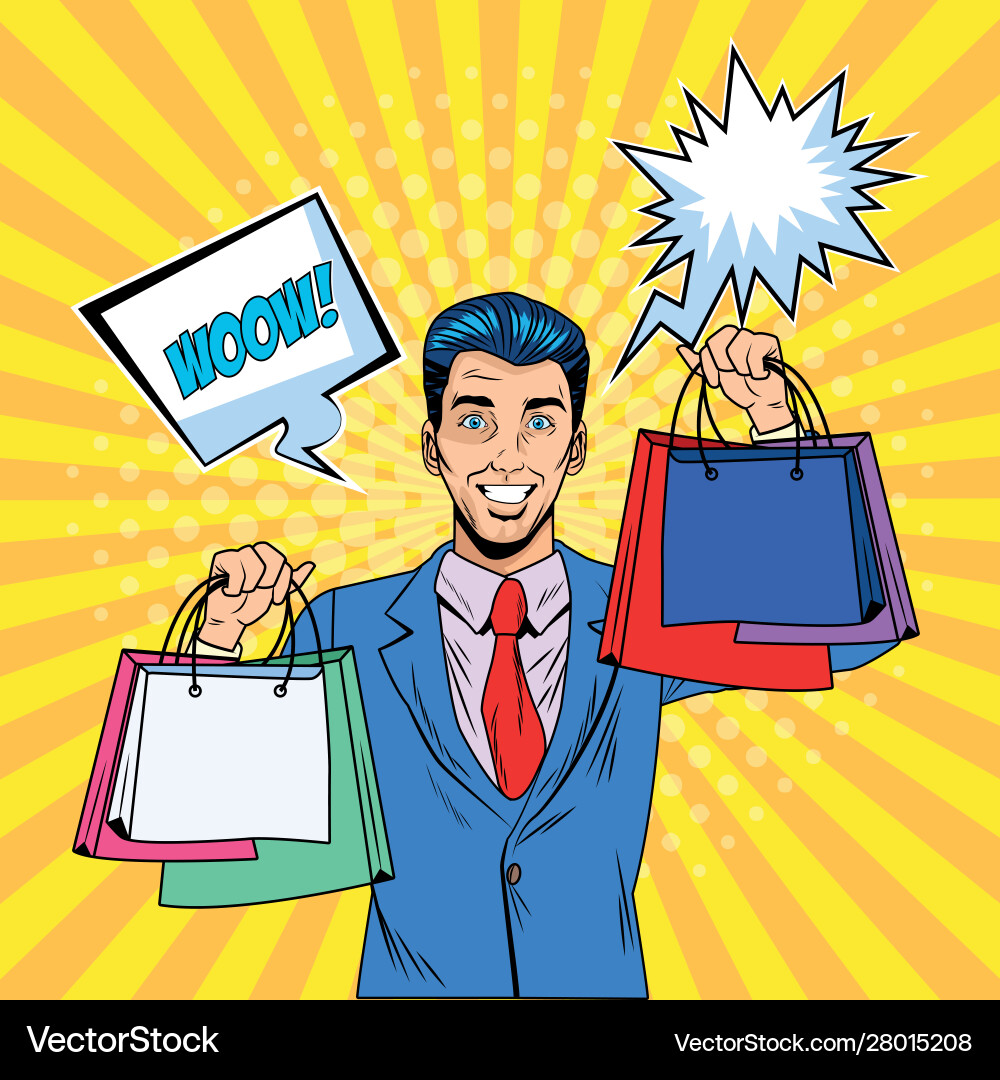 Man with shopping bag retro design Royalty Free Vector Image