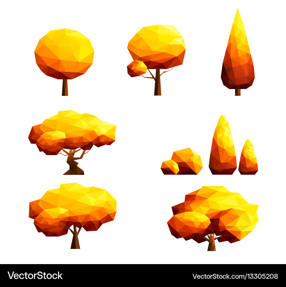 Set polygonal trees and bushes-autumn concept Vector Image