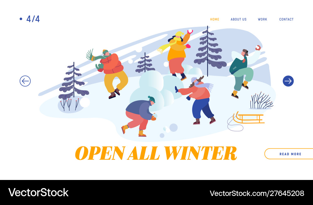 Snowballs battle between friends teams website Vector Image