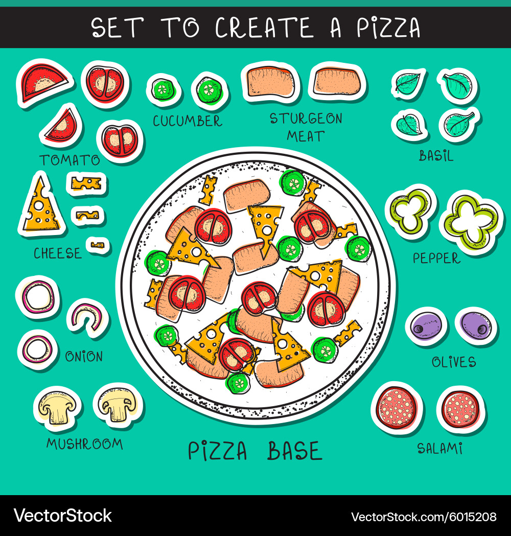 Template doodle set ingredient to build pizza Vector Image