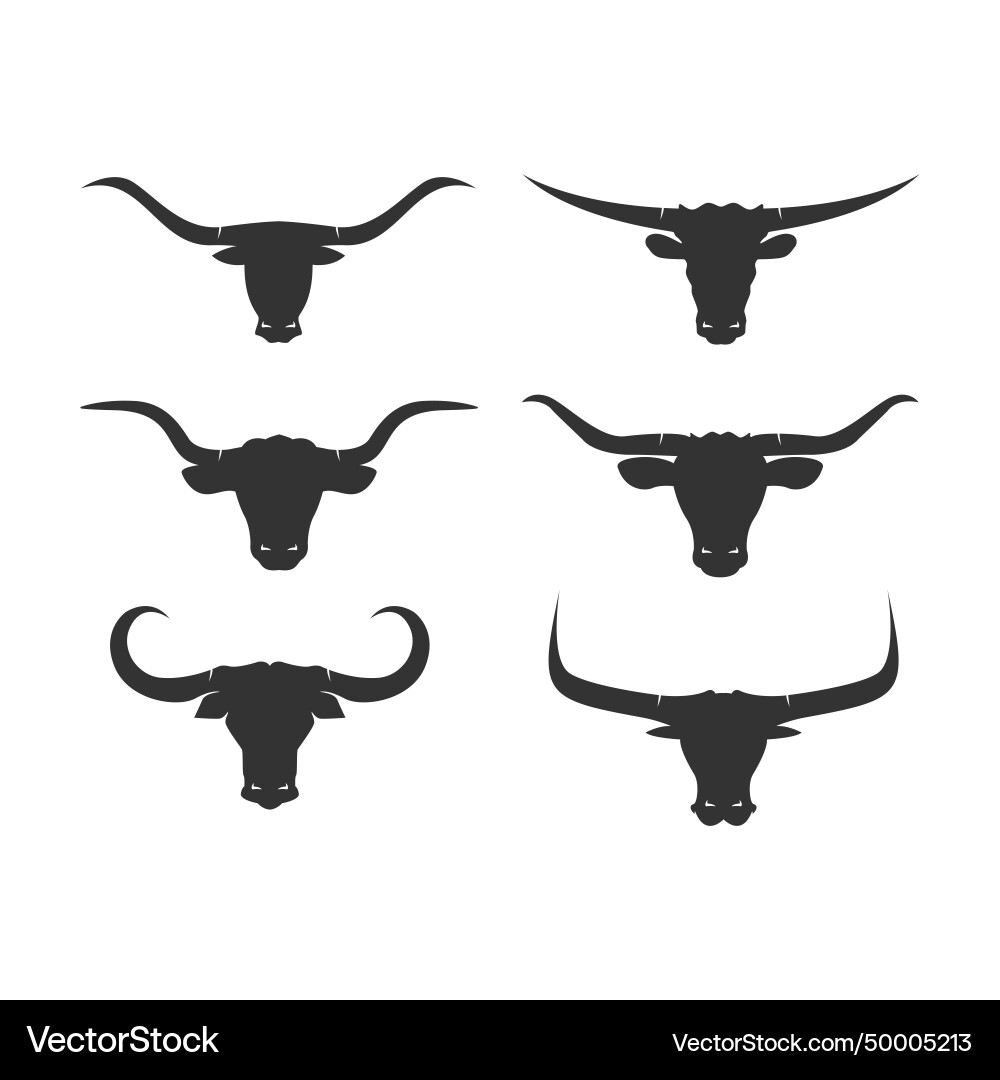 Bull head icon set bullhead silhouette long horn Vector Image