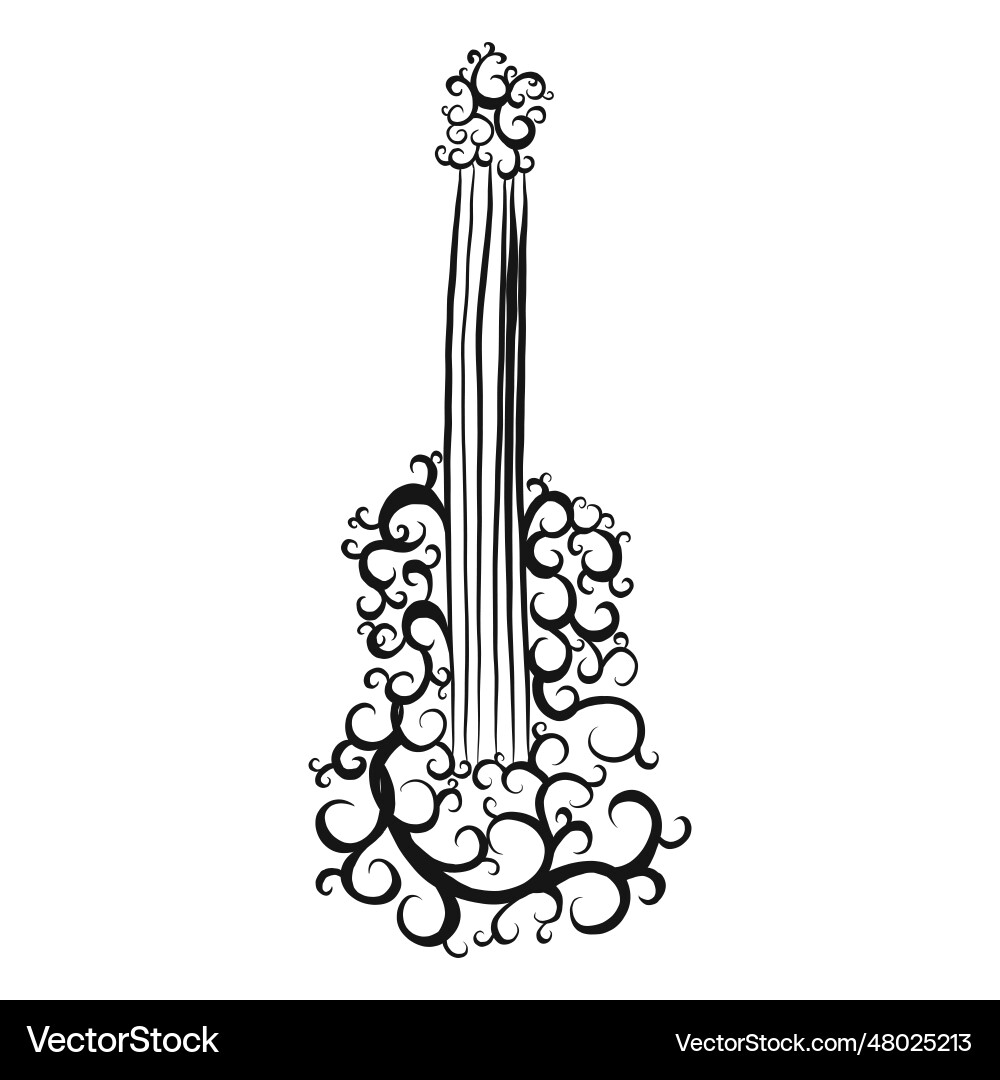 Classical guitar musical instrument swirl Vector Image