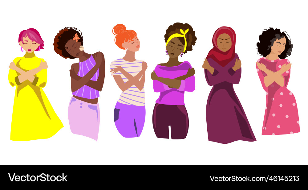 Embrace equitydiverse women hugging herself Vector Image