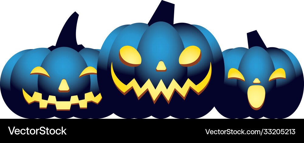 Halloween blue pumpkins cartoons design Royalty Free Vector