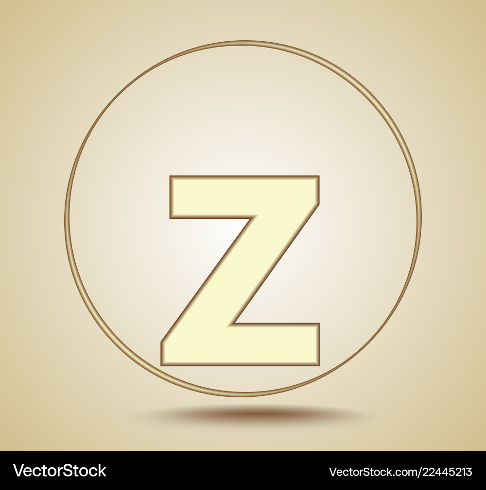 Letter z lowercase round golden icon on light Vector Image