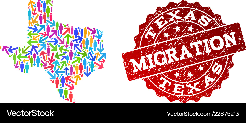 Migration collage of mosaic map texas state Vector Image