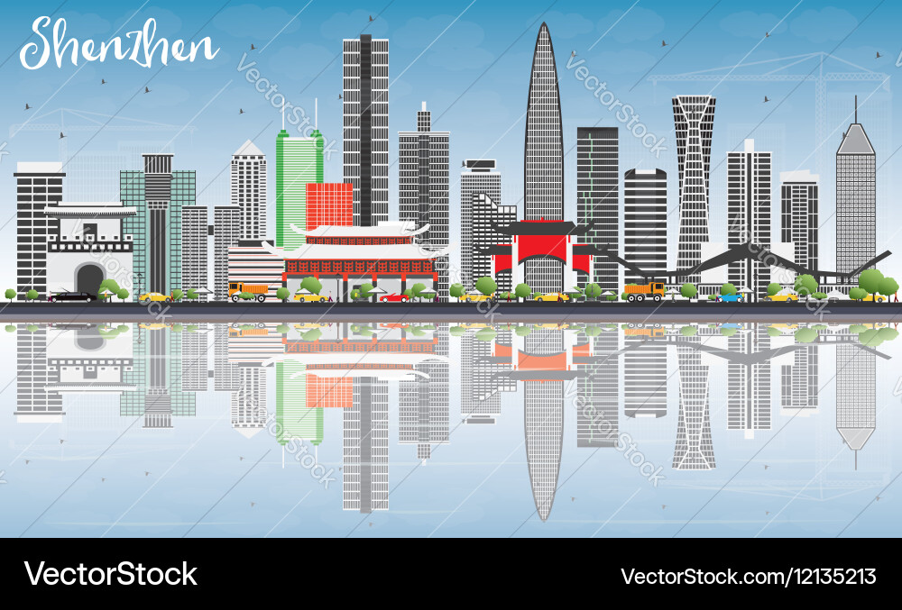 Shenzhen skyline with gray buildings Royalty Free Vector