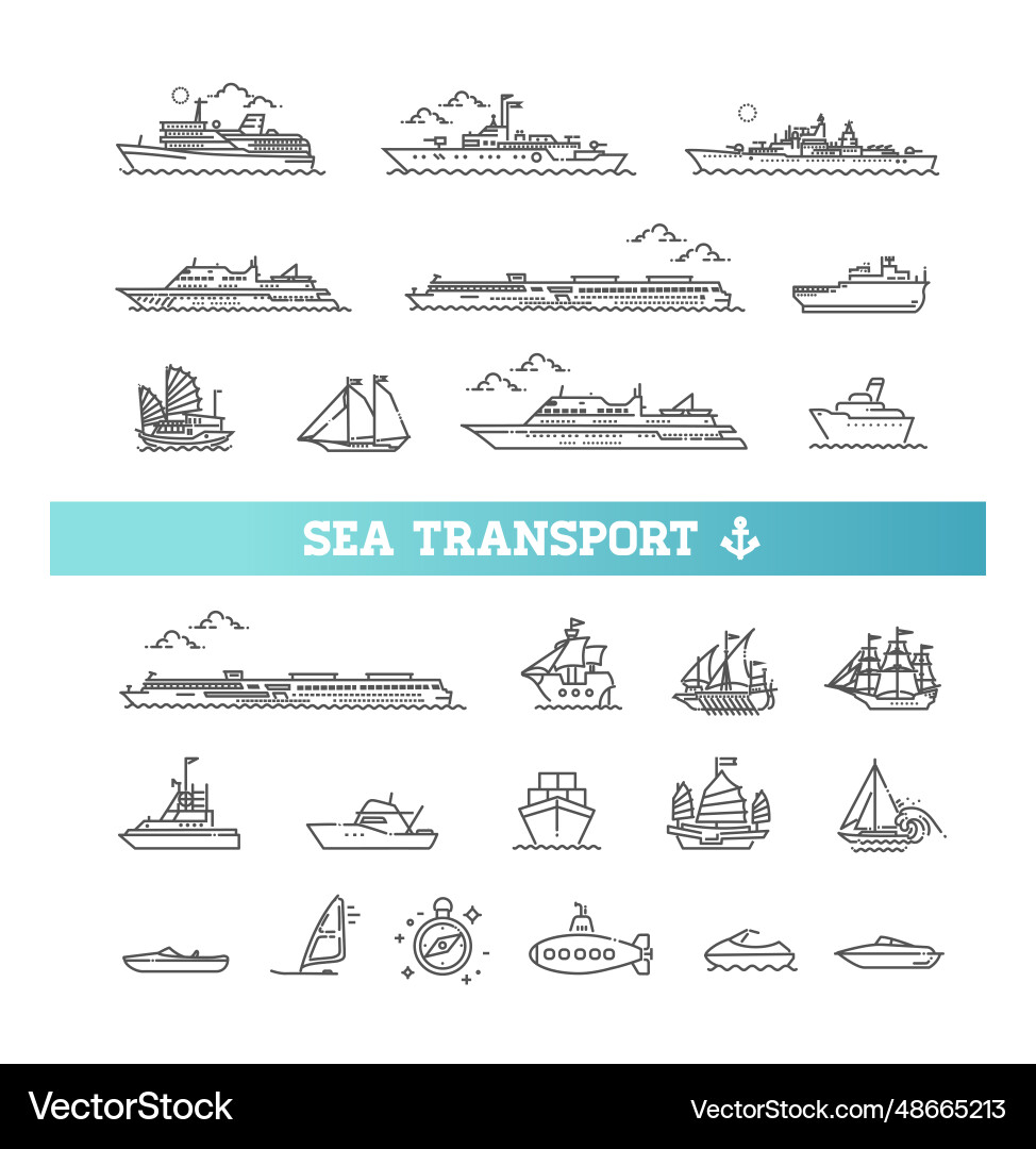 Ships - set of modern plain line design Royalty Free Vector