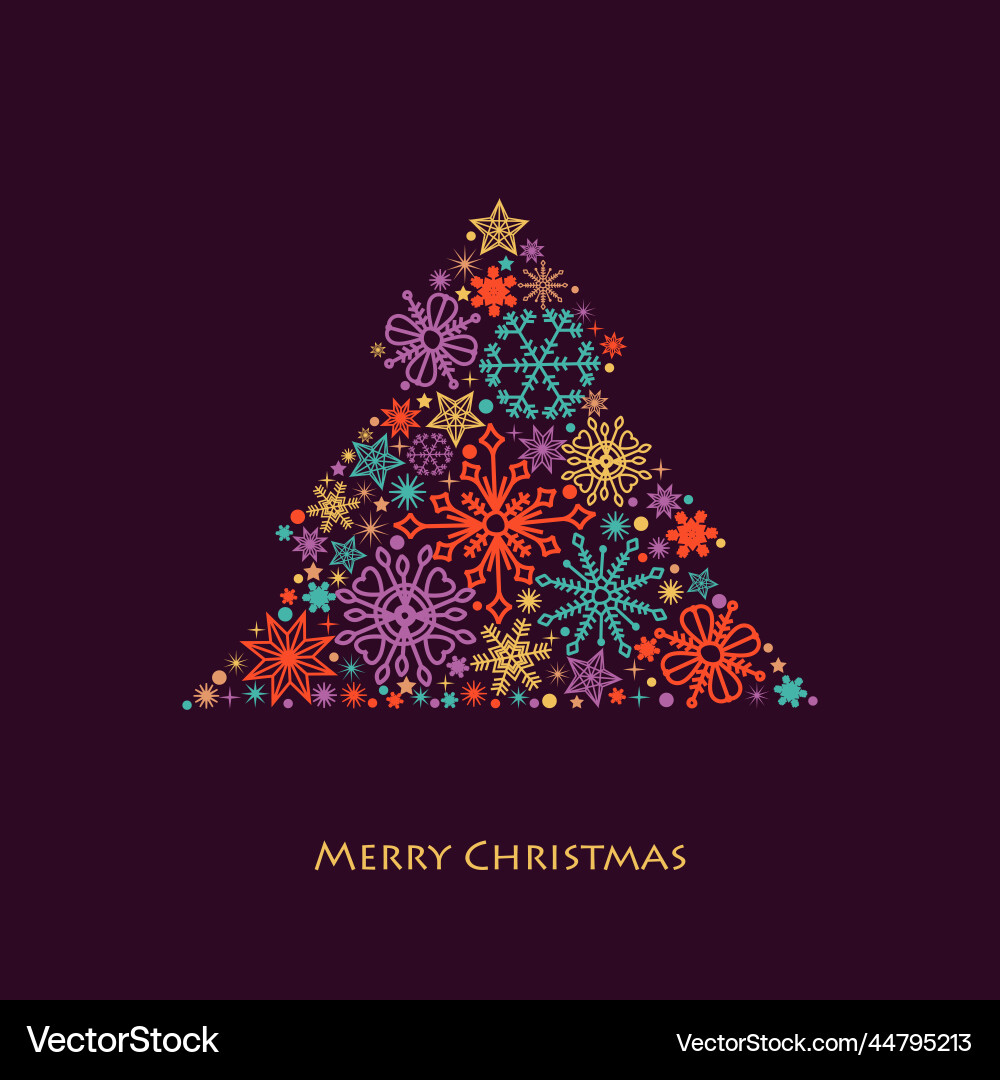 Snowflakes christmas tree in bright traditional Vector Image