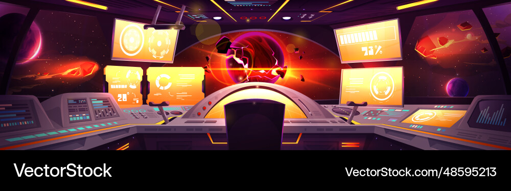 Spaceship cockpit room interior cartoon Royalty Free Vector
