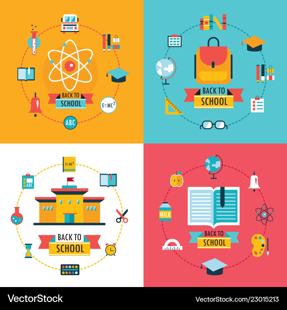 Welcome back to school education banner set flat Vector Image