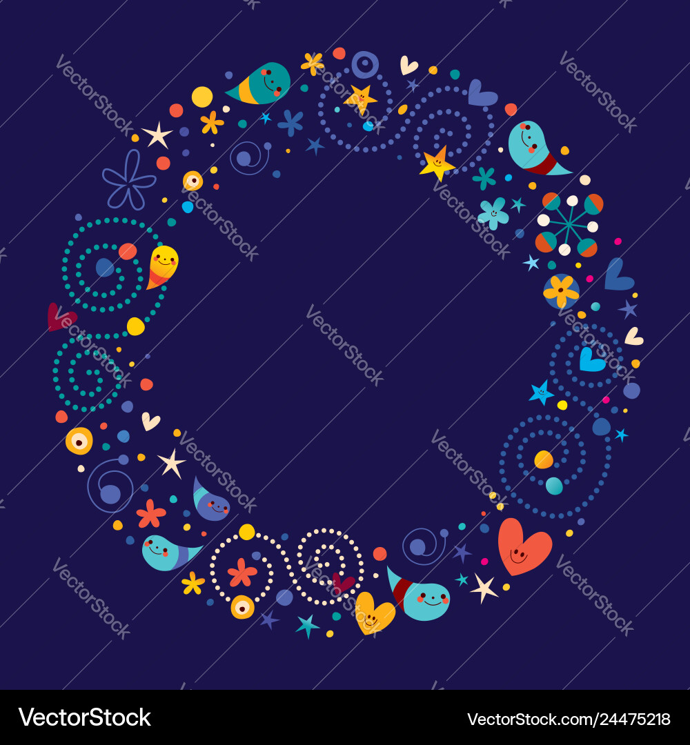 Celebration fun happy cartoon circle retro frame Vector Image