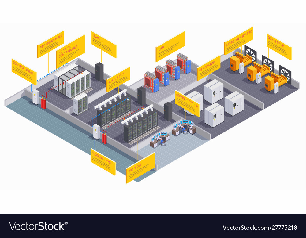 Data center isometric composition Royalty Free Vector Image