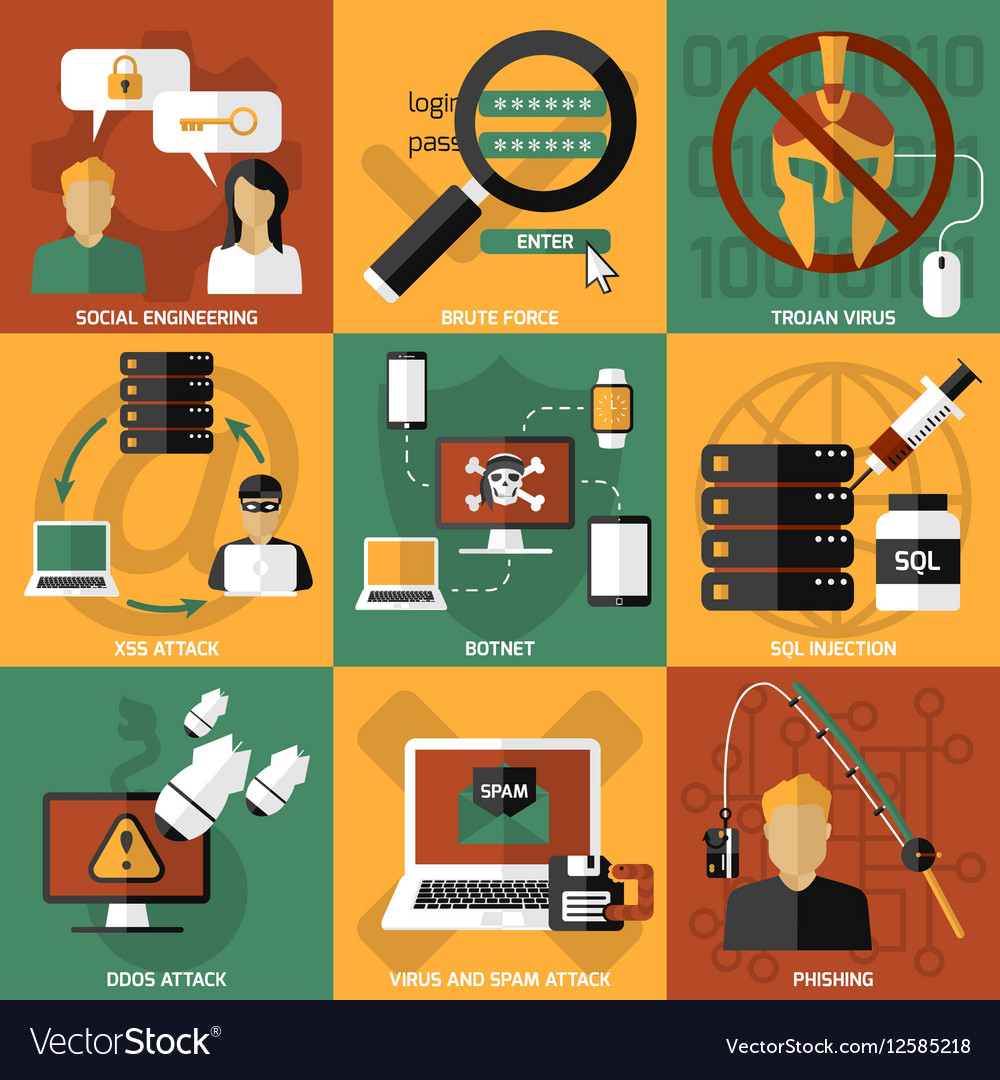 Hacker Attacks Compositions Set Royalty Free Vector Image