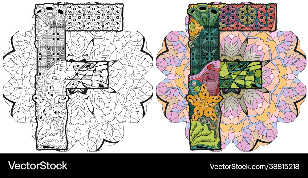 Mandala with letter f decorative entangle Vector Image