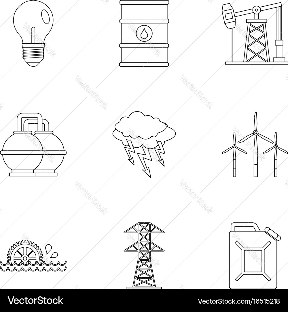 Power industry icon set outline style Royalty Free Vector
