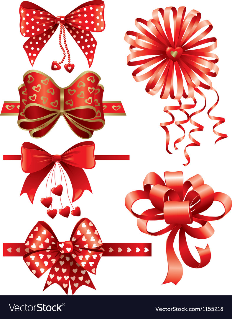 Red bows with hearts Royalty Free Vector Image