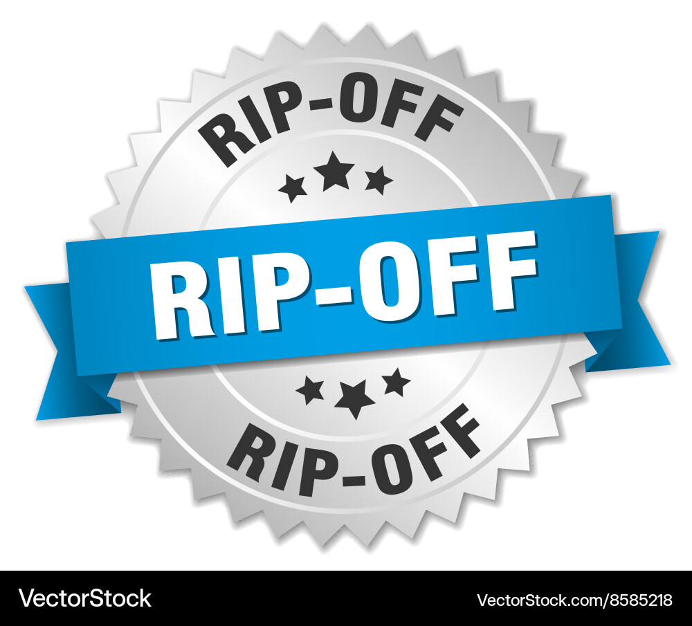 Rip-off 3d silver badge with blue ribbon Vector Image