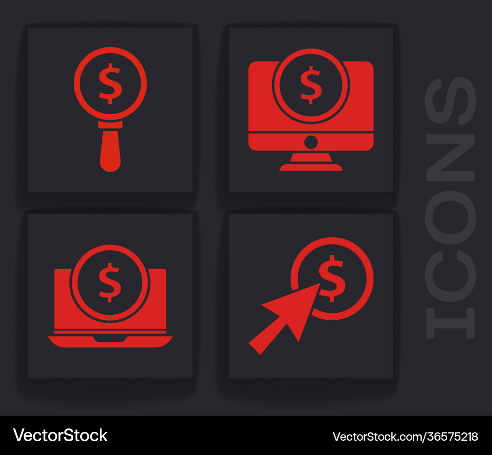 Set cursor and coin magnifying glass and dollar Vector Image